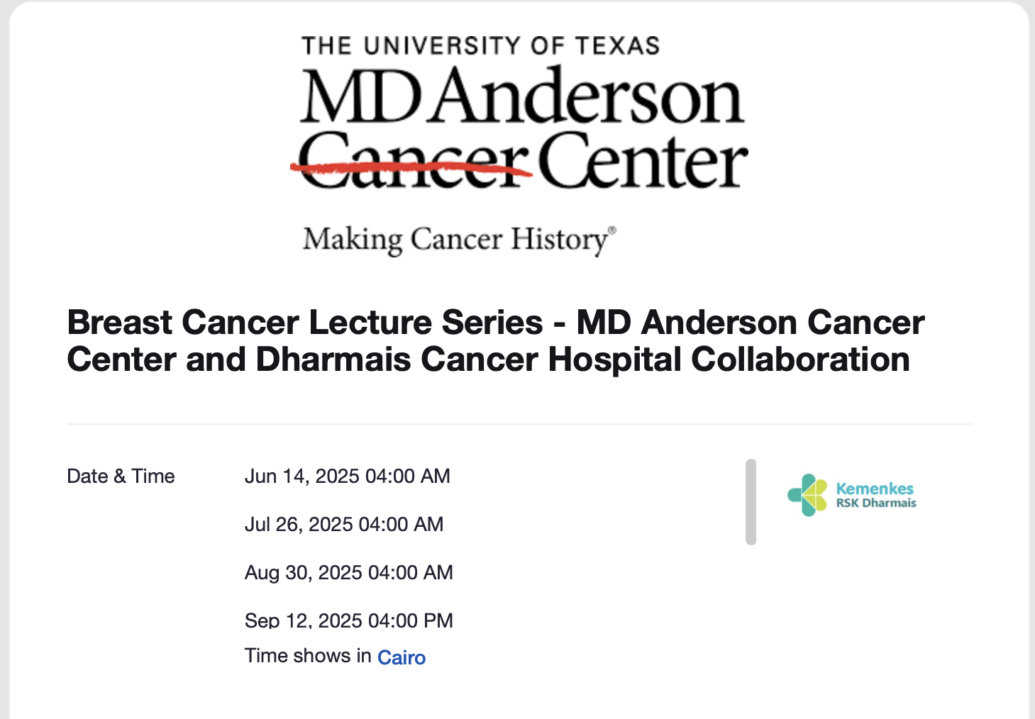Breast Cancer Lecture Series - MD Anderson Cancer Center and Dharmais Cancer Hospital ...